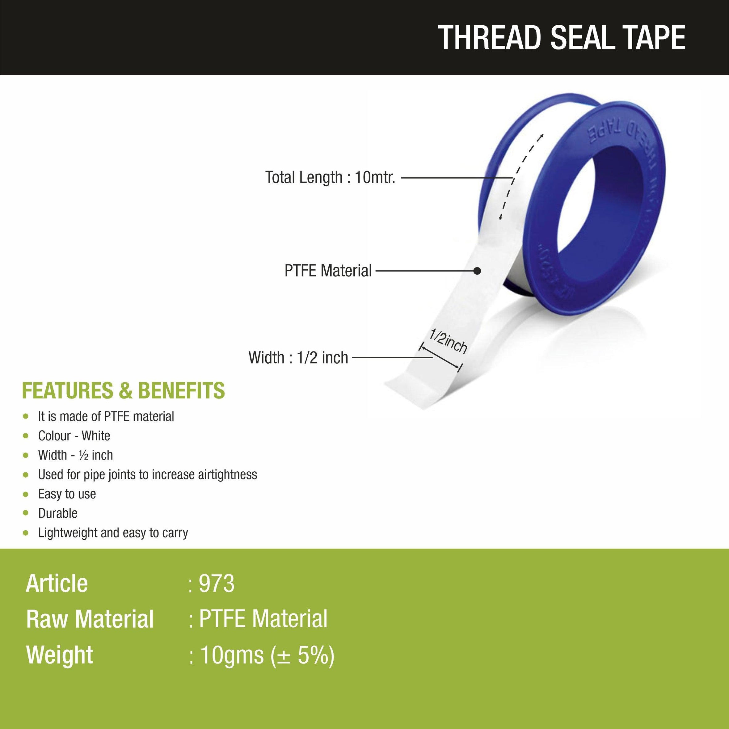 Thread Seal PTFE Tape (Pack of 10 )- LIPKA | Lipka Home