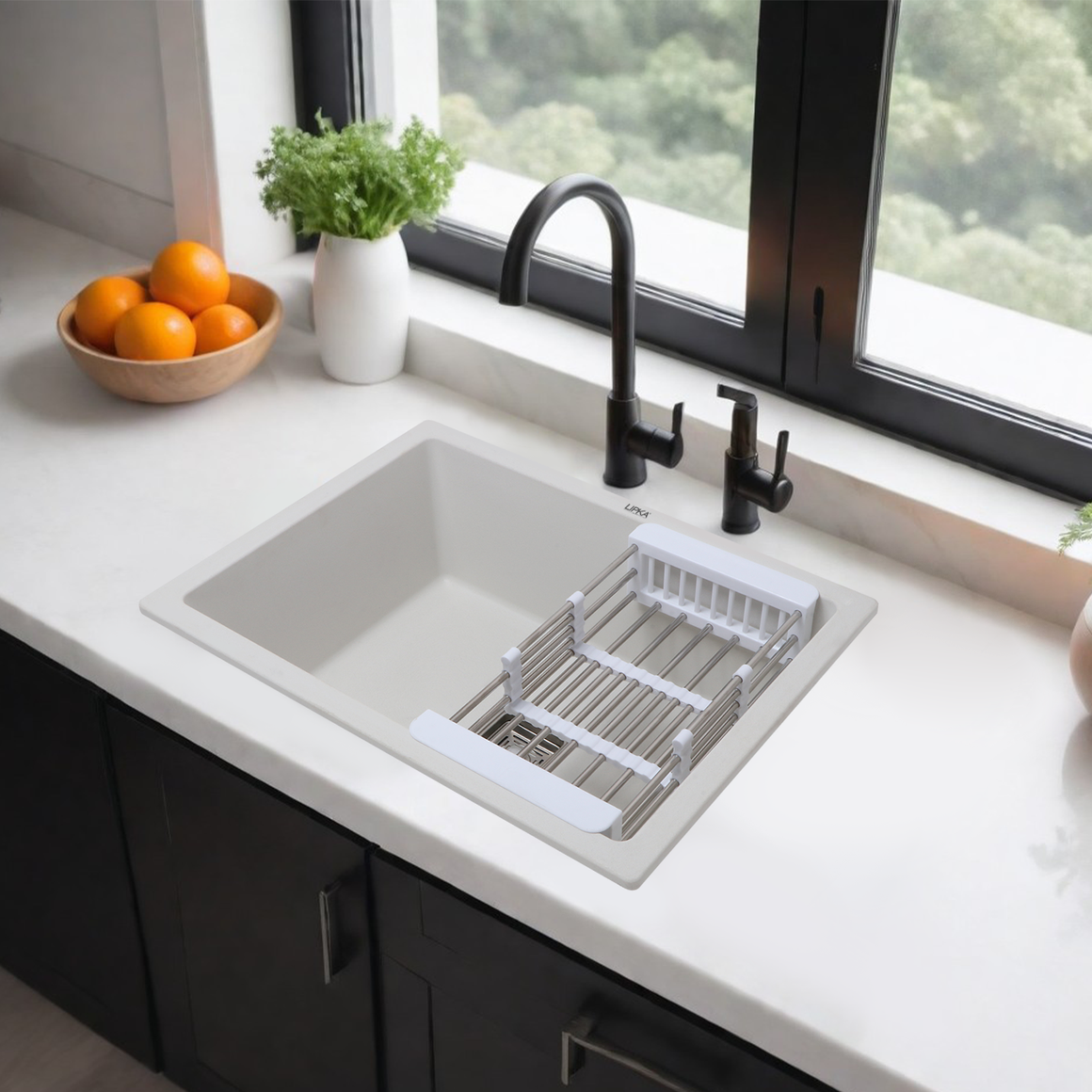 Crystal White Quartz Single Bowl Kitchen Sink (24 x 18 x 9 Inches) - L ...
