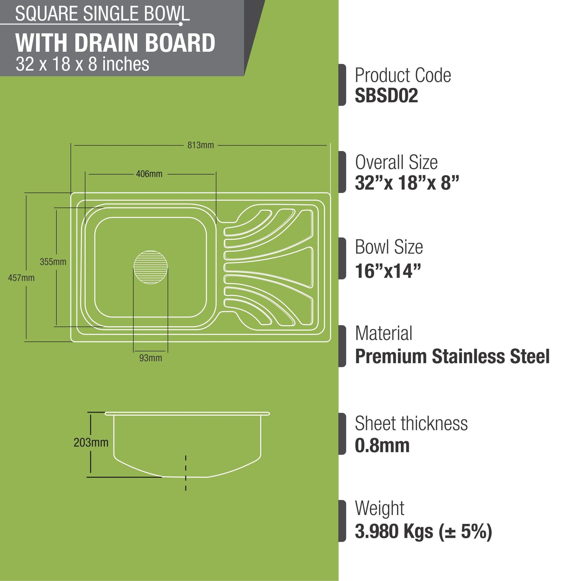 Shop Single Bowl Drainboard Kitchen Sinks Online | Lipka Home
