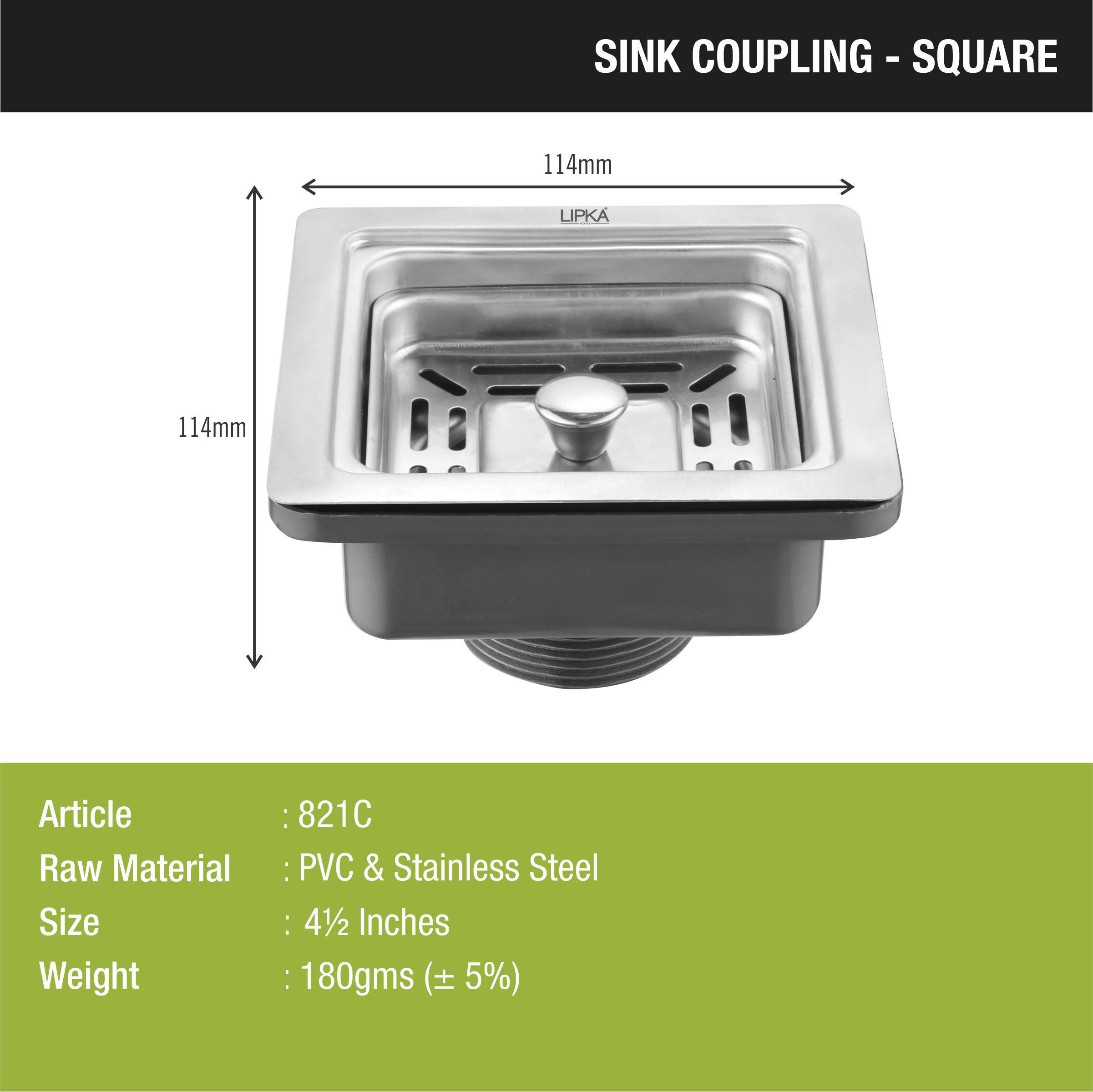 Square Kitchen Sink Coupling (4½ Inches) - LIPKA | Lipka Home