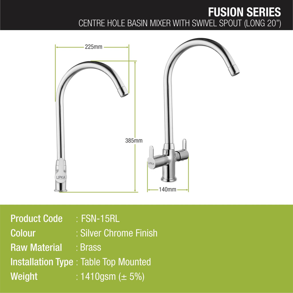 Fusion Centre Hole Basin Mixer with Large (20 Inches) Round Swivel Spo ...